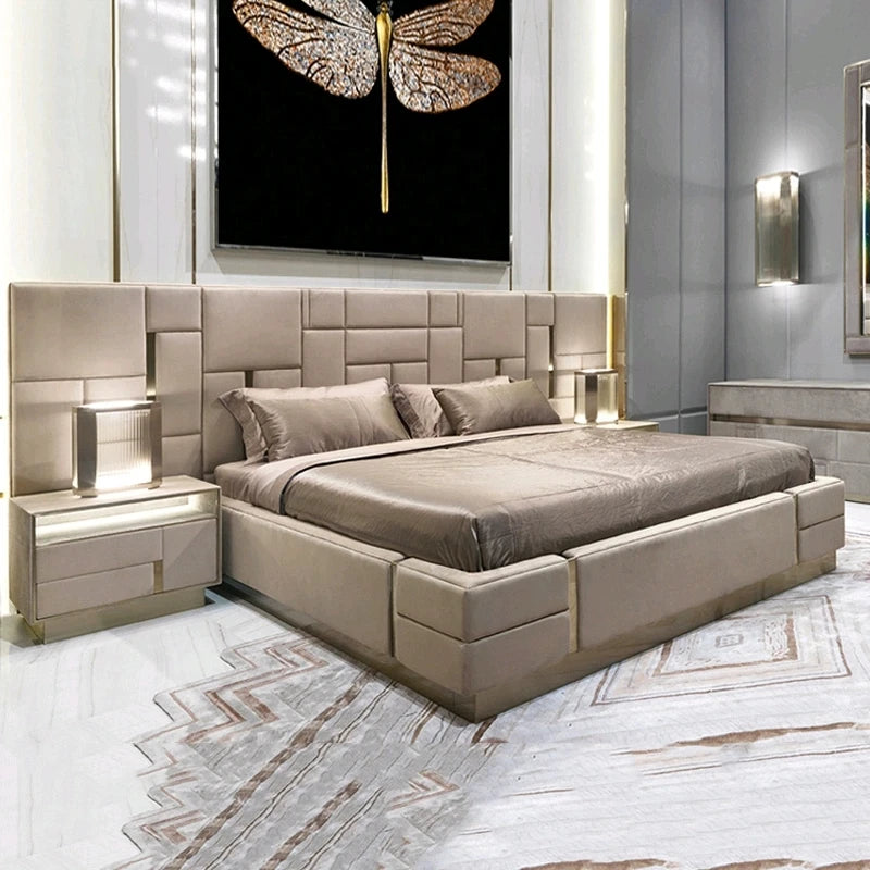 MANBAS Luxury Modern King Size Bed with Soft Upholstered Headboard and ...